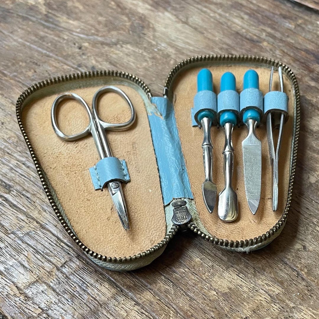 Vintage 1940s TRIX Germany Manicure Tools Travel Set Small Leather Kit ...