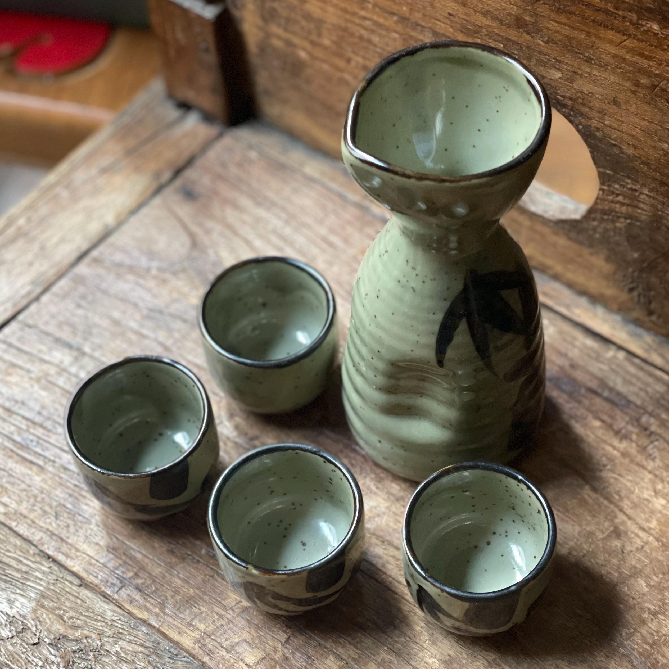 Vintage Traditional Asian Sake Tea Set Carafe Four Cups Ceramic Stoneware 6" Tall - Etsy
