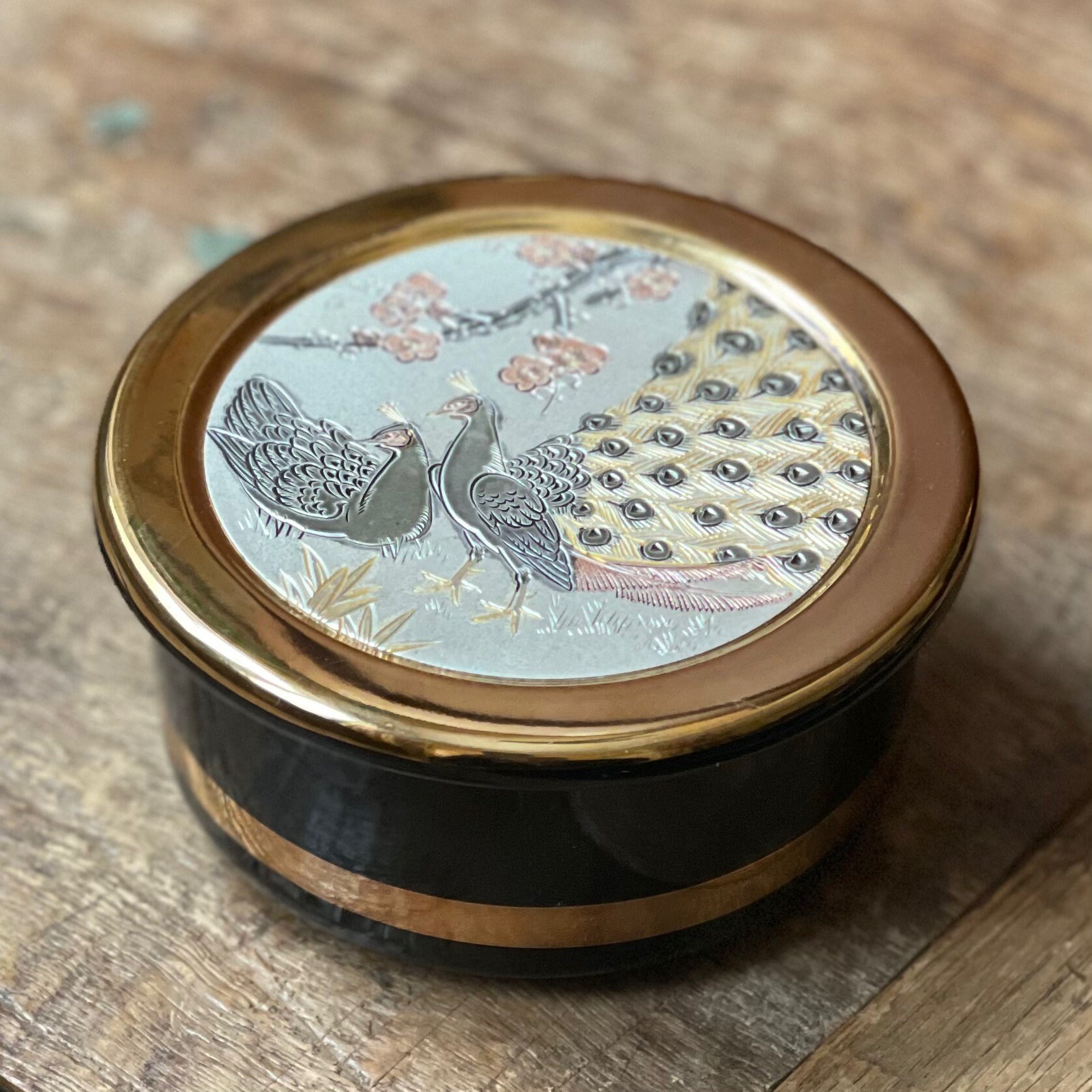 The Art of Chokin Peacock 24K Gold Trim Ceramic Trinket Jewelry ...