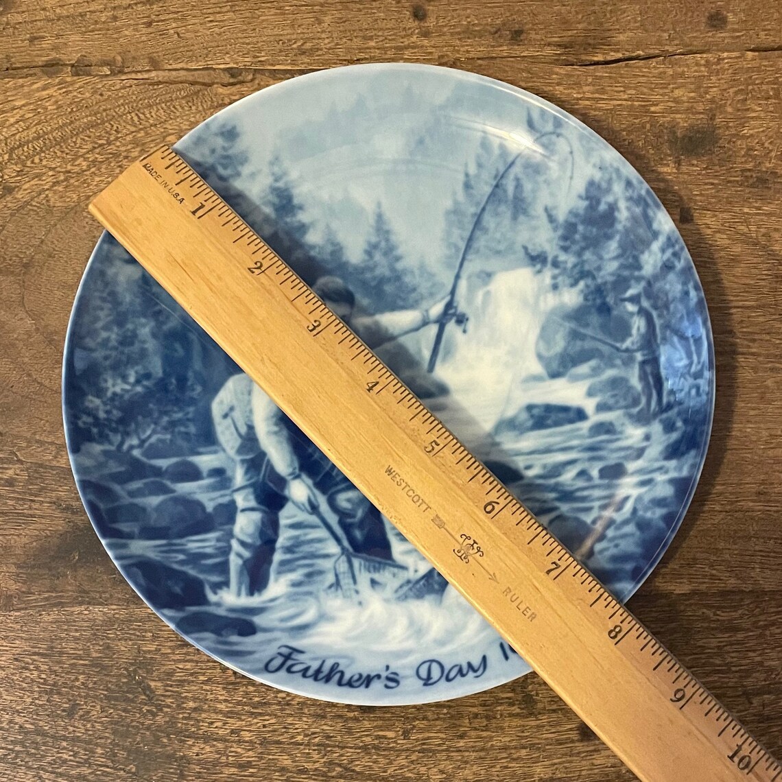 1971 Father's Day Plate Fishing Angler Royale Blue White Collector West ...