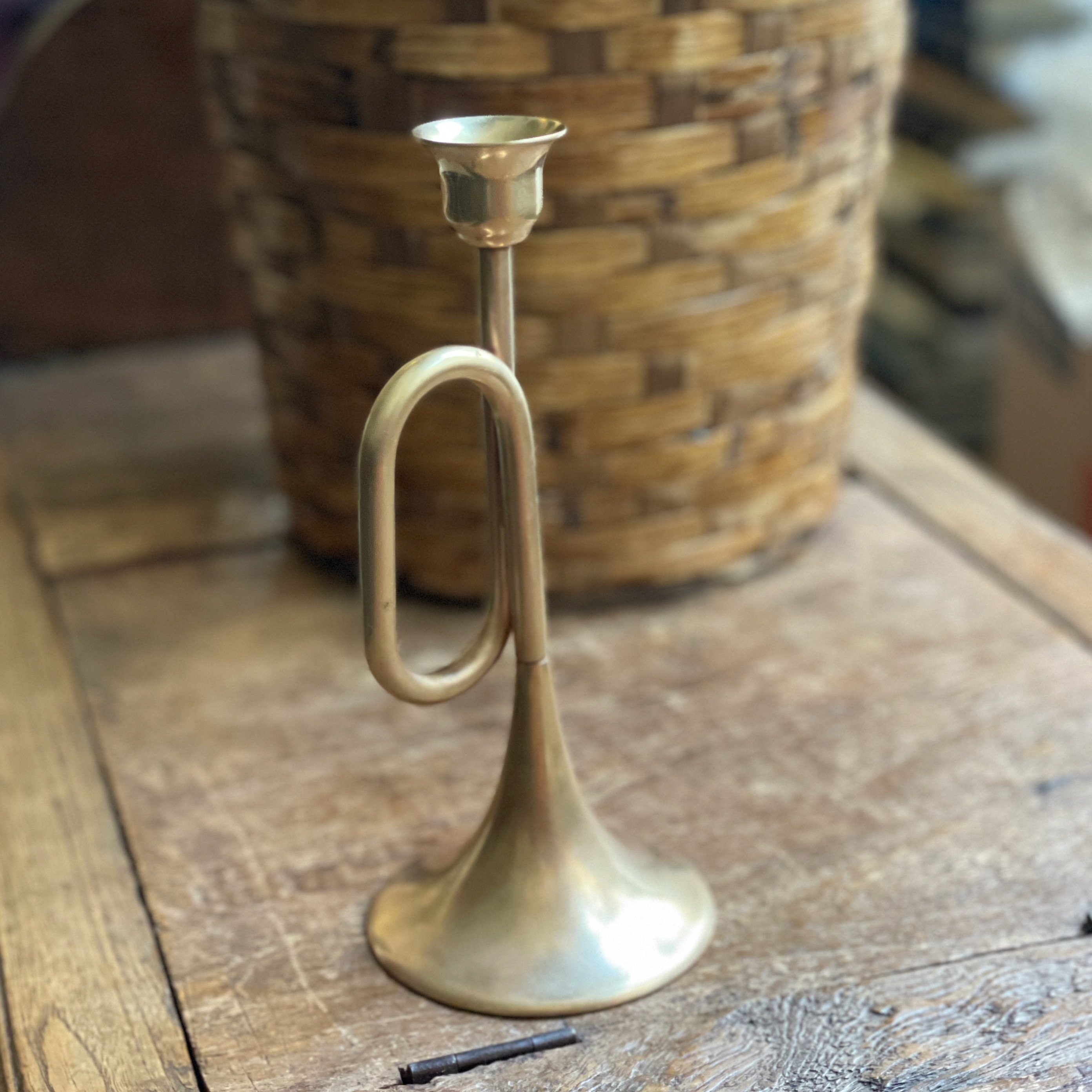 Vintage Silvestri Brass Horn Bugle Shaped Taper Candlestick With ...