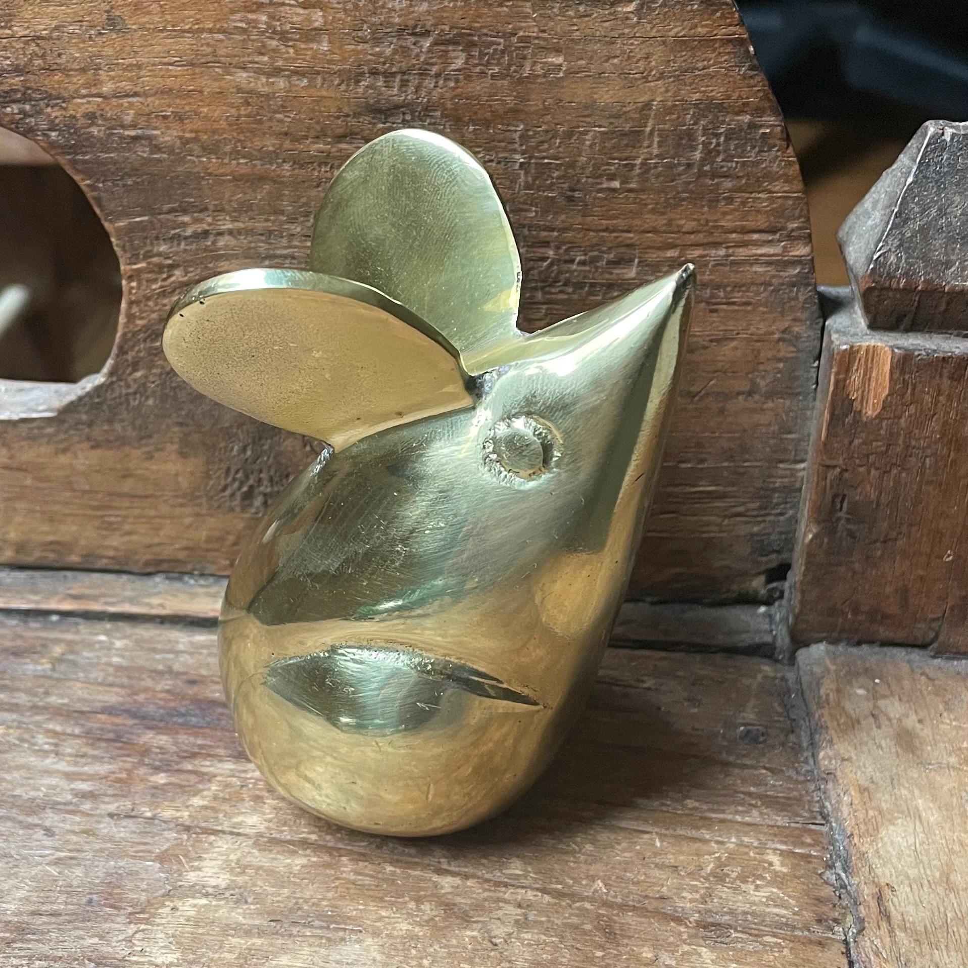Vintage Large Brass Big Eared Mouse Solid Paperweight Looking Upward 13 ...