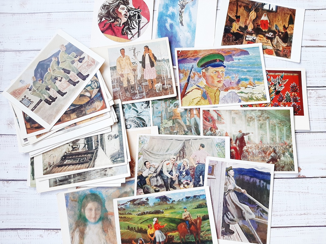 Reproductions of Paintings by Famous Artists on Vintage Postcards Set ...