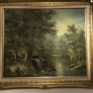 Vintage Oil Painting Framed Art C Inness 1874-1932 Forest Waterfall 24 ...