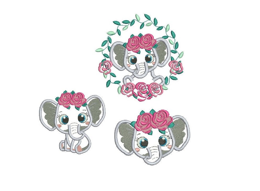 Cute Elephants Embroidery Designs Embroidery Machine Applique Digital ...