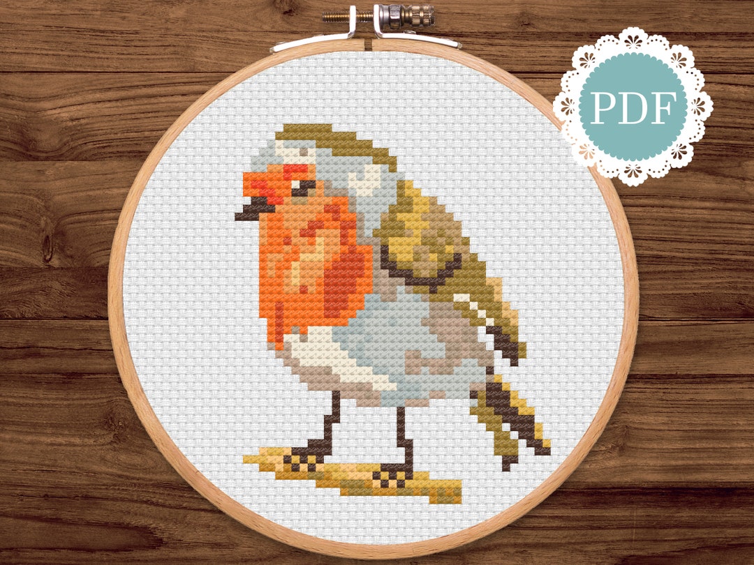 Robin Bird Cross Stitch PDF Pattern: Cute Red & Brown Tiny Minimalist ...