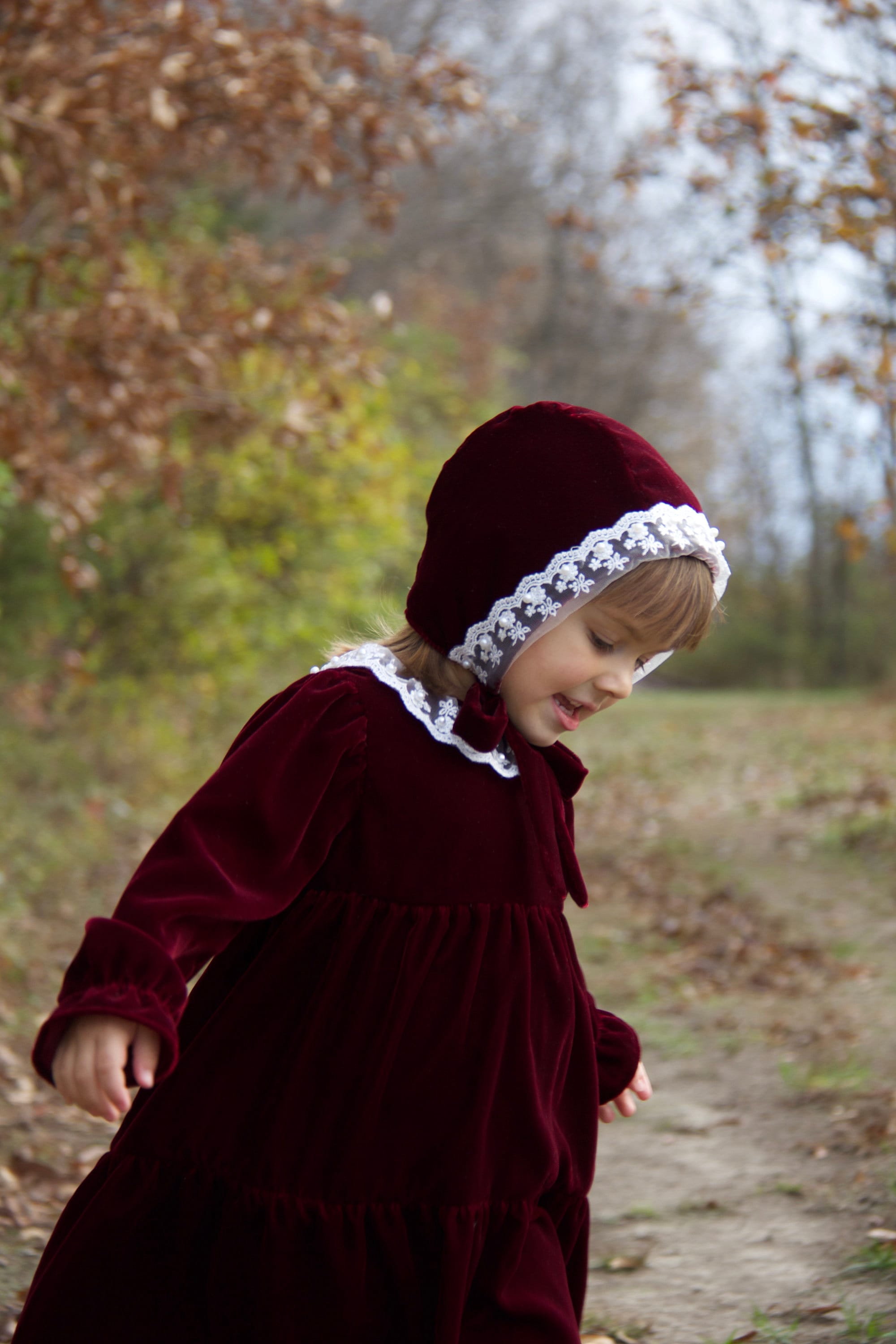 Handmade Christmas Red Velvet Dress & Bonnet, Lace Trim - Etsy