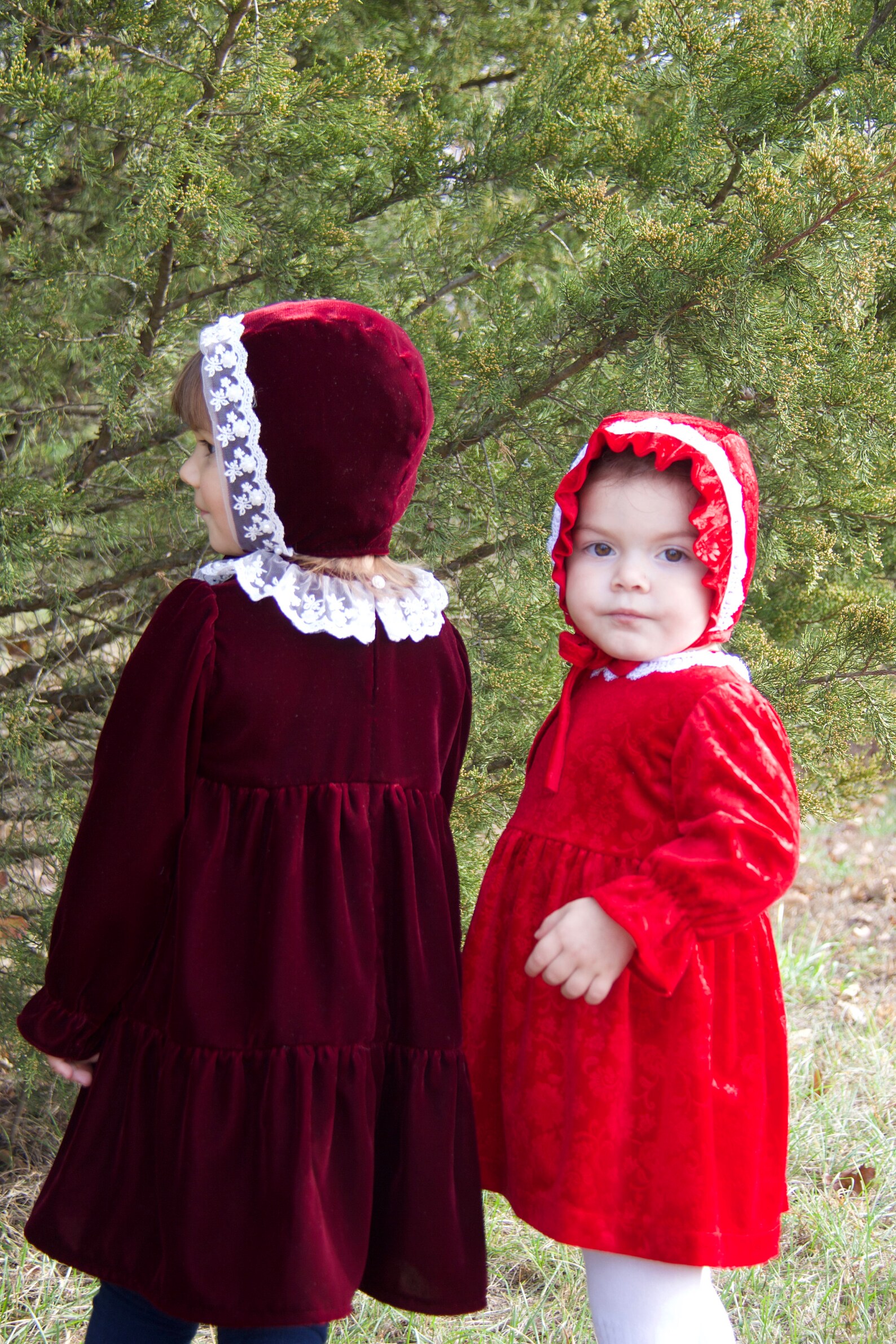 Handmade Christmas Red Velvet Dress & Bonnet, Lace Trim - Etsy