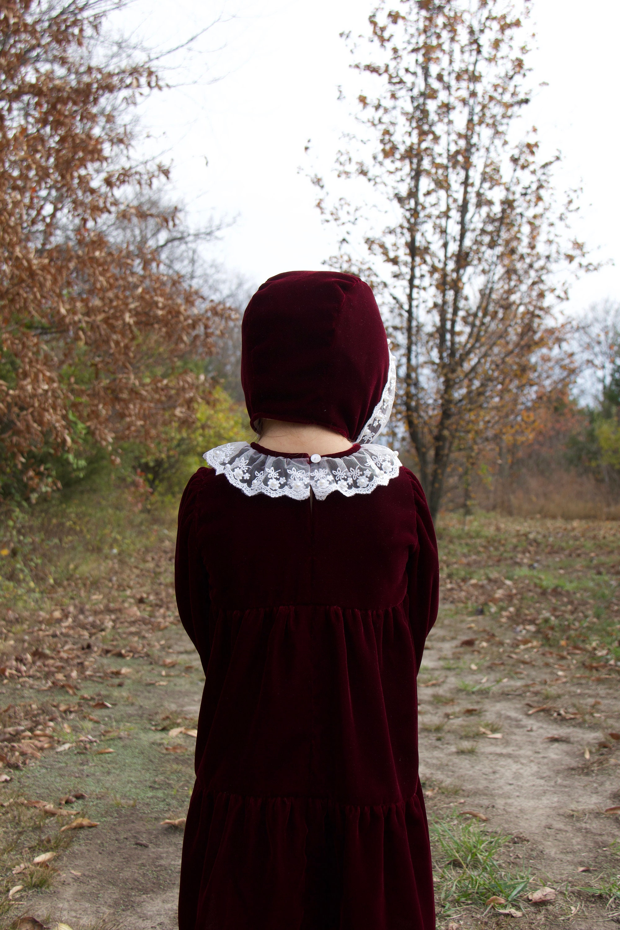 Handmade Christmas Red Velvet Dress & Bonnet, Lace Trim - Etsy
