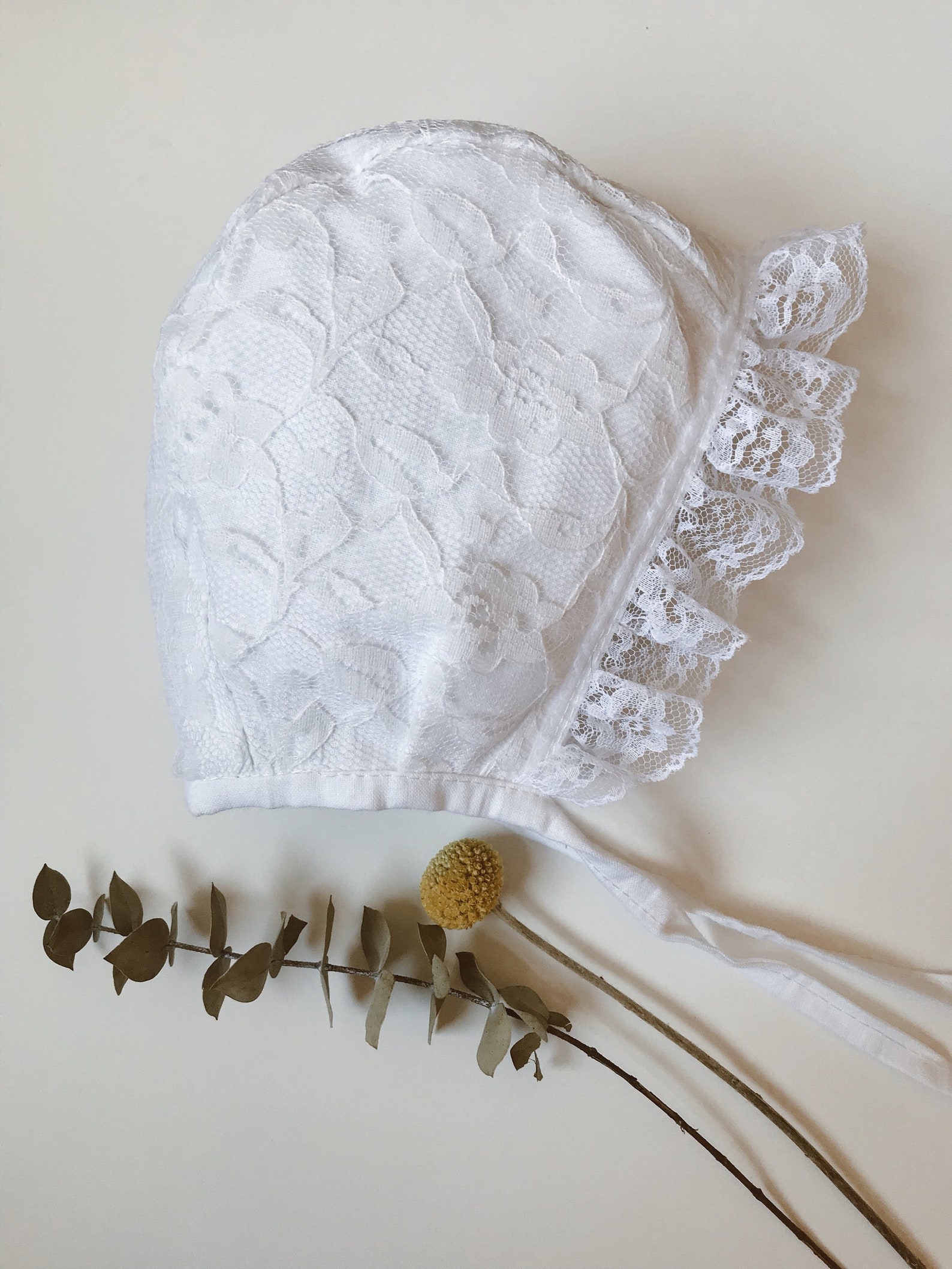 White Laced Baby Bonnets - Etsy