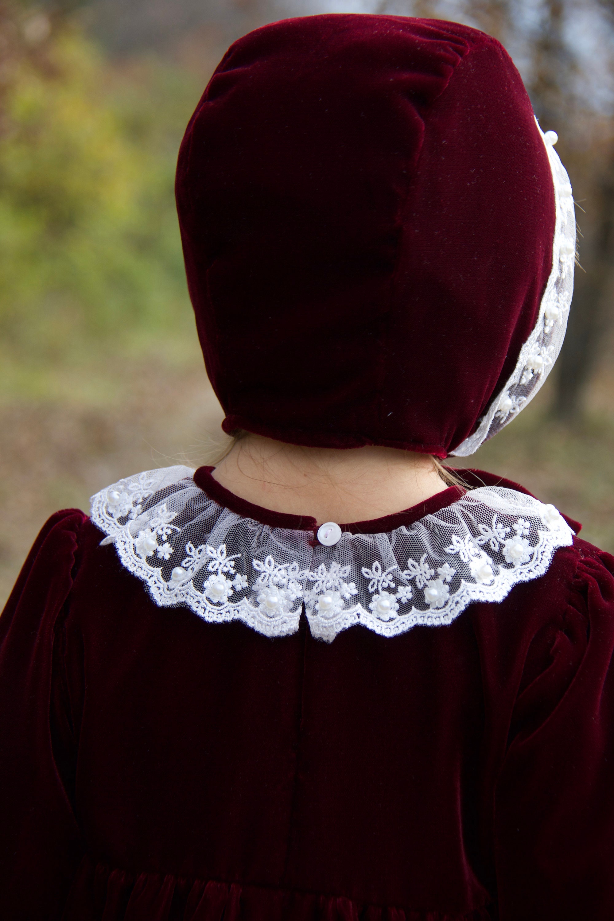 Handmade Christmas Red Velvet Dress & Bonnet, Lace Trim - Etsy