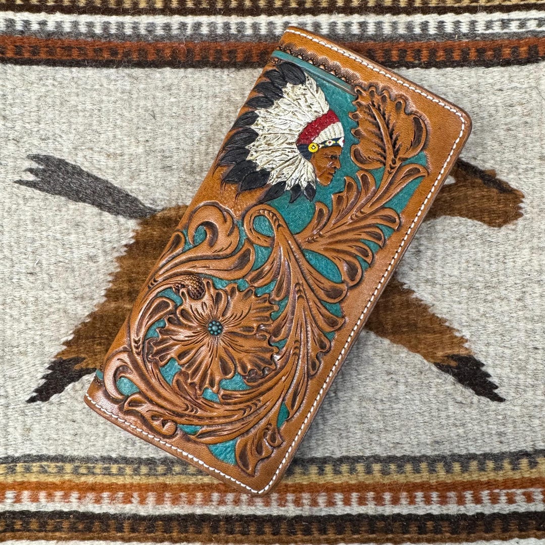 Indian Head Checkbook, Genuine Leather Checkbook Cover, Trappers Wallet ...