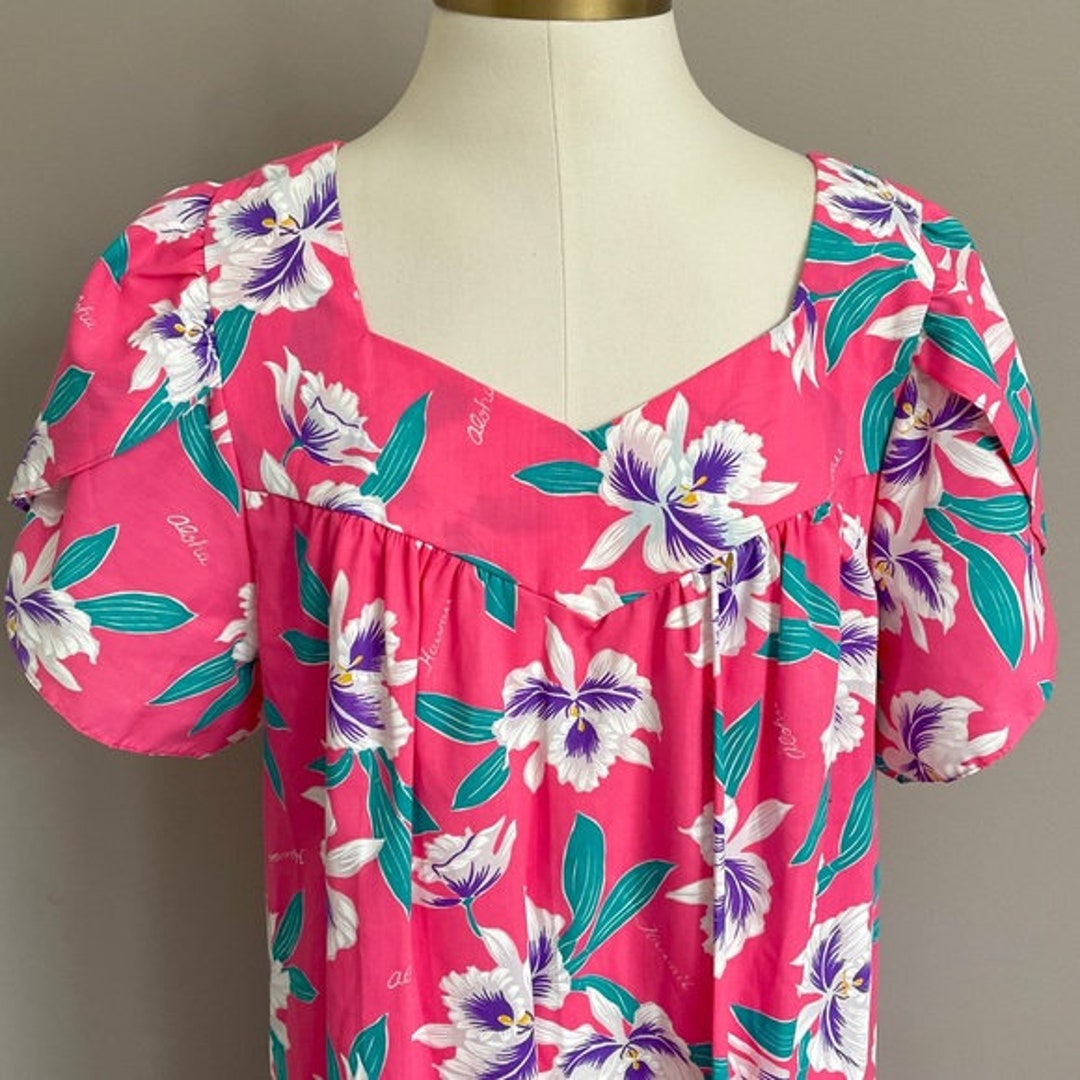 Vintage Pink Floral Hawaiian Muumuu Tent Long Dress - M/L - Etsy