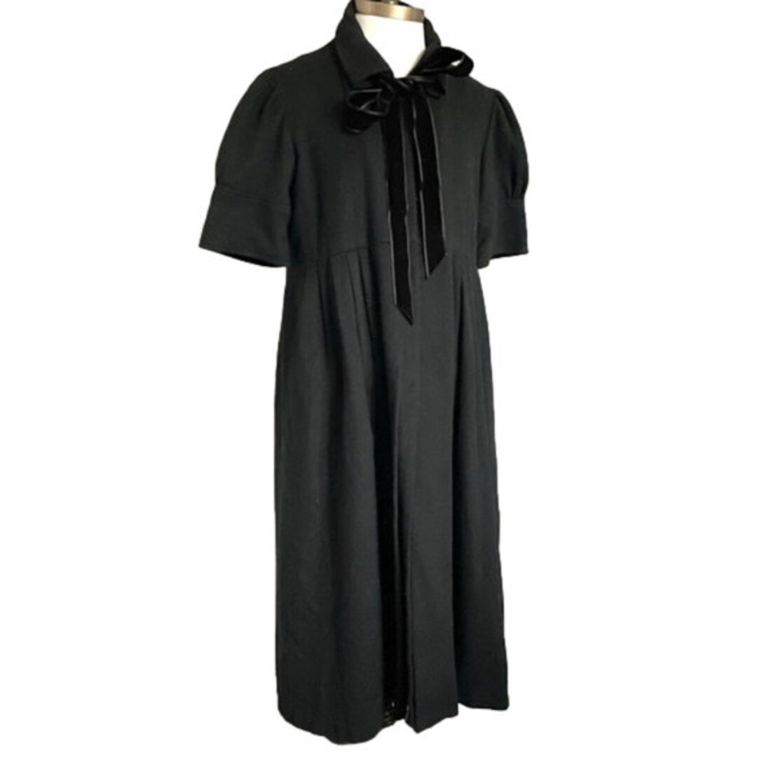 Black Wool Lined Tent Style Dress Coat W/ Velvet Bow M, Made in Canada ...