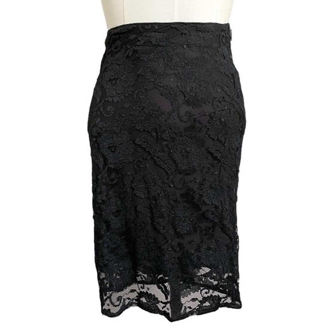 Vintage Sisley Italy Black Lace Overlay Lined Midi Pencil Skirt 4/6, 26 ...