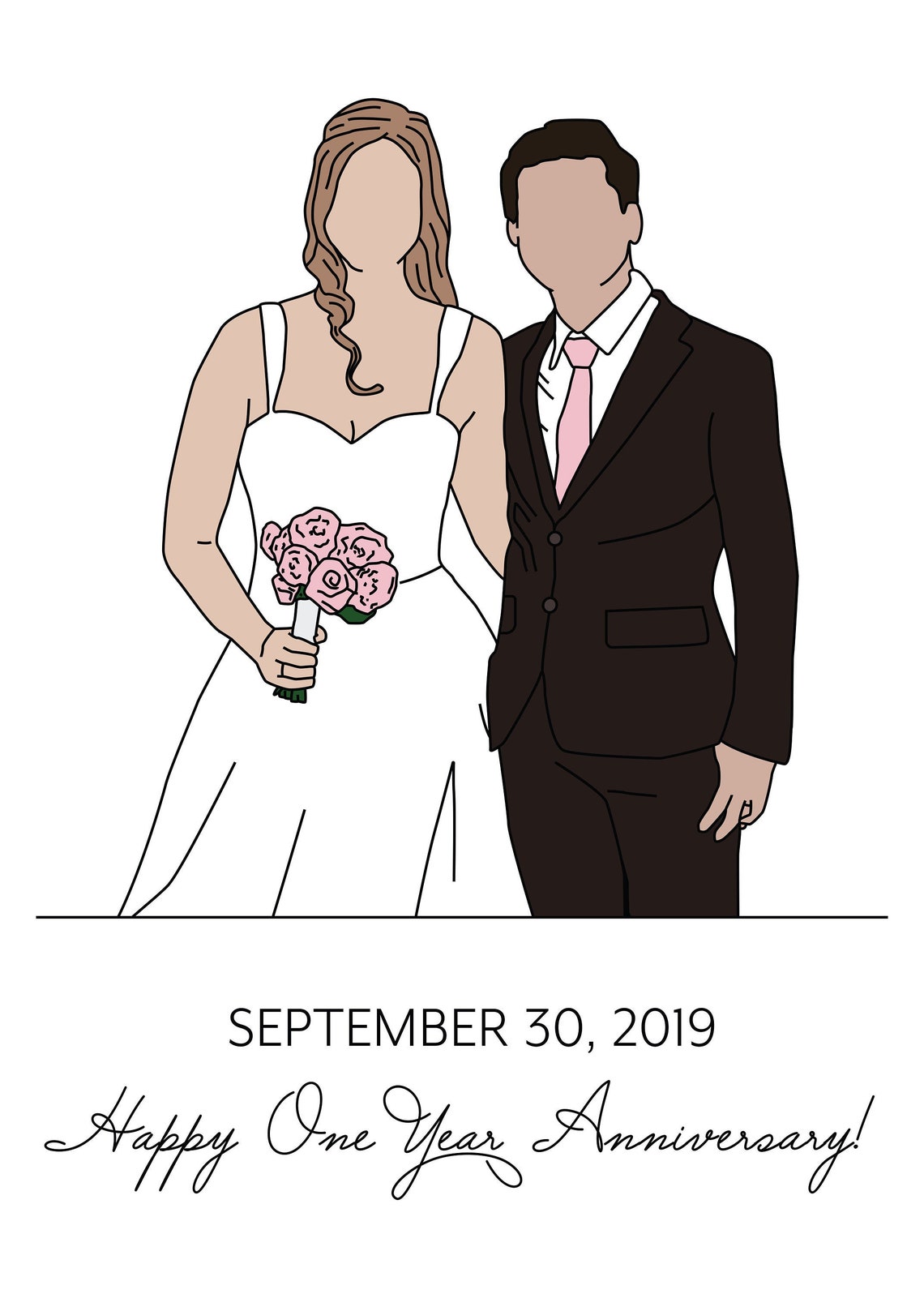 Custom Wedding Portrait, 1st Anniversary, Couple Illustration ...