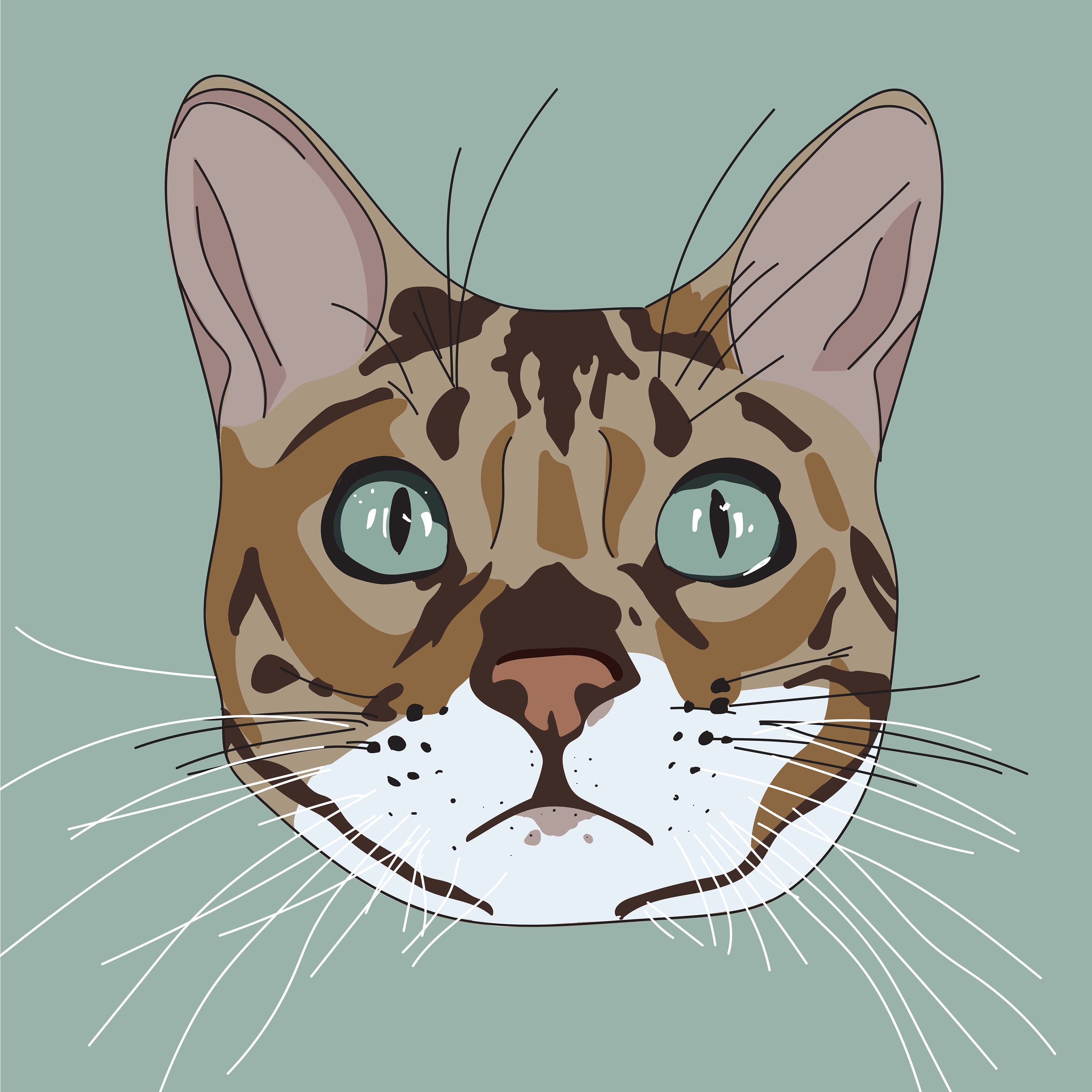 Custom Cat Portrait, Custom Cat Illustration, Cat Cartoon, Cat Drawing ...