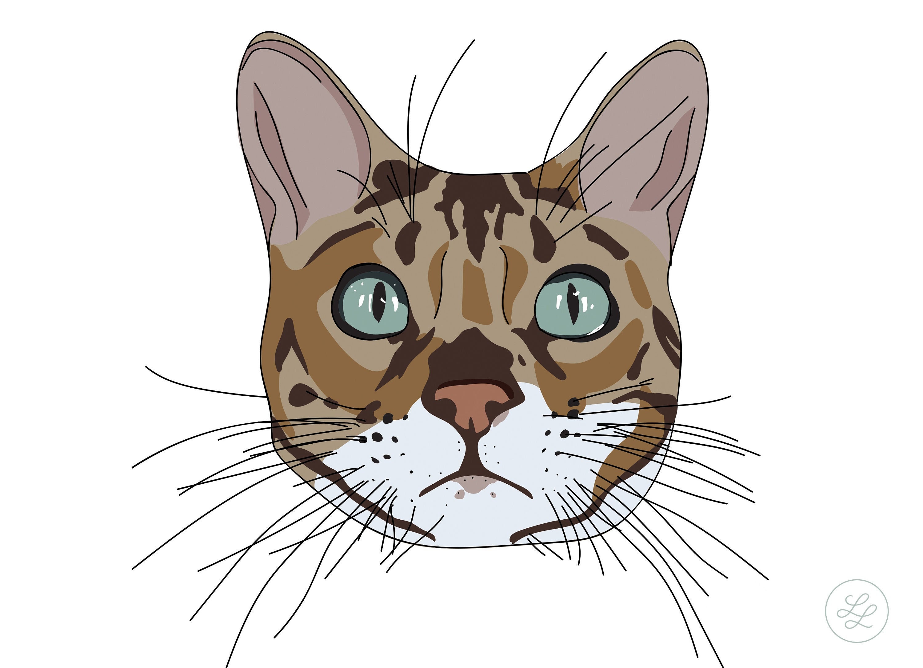 Custom Cat Portrait, Custom Cat Illustration, Cat Cartoon, Cat Drawing ...