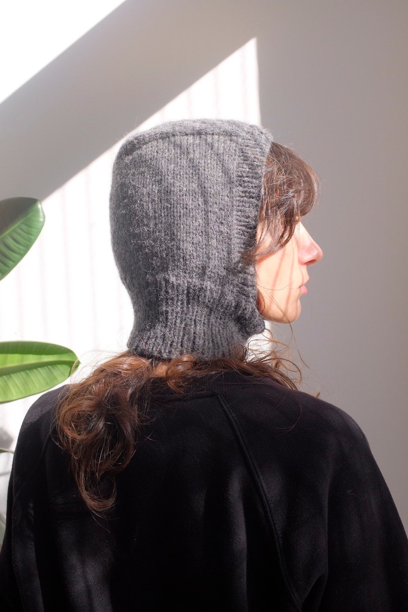Minimalist Knit Hood in Charcoal Gray | Ribbed Winter Bonnet Scarf ...