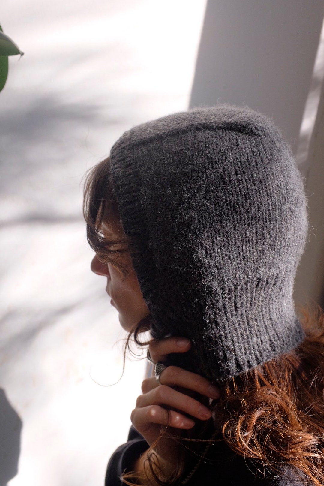 Minimalist Knit Hood in Charcoal Gray | Ribbed Winter Bonnet Scarf ...