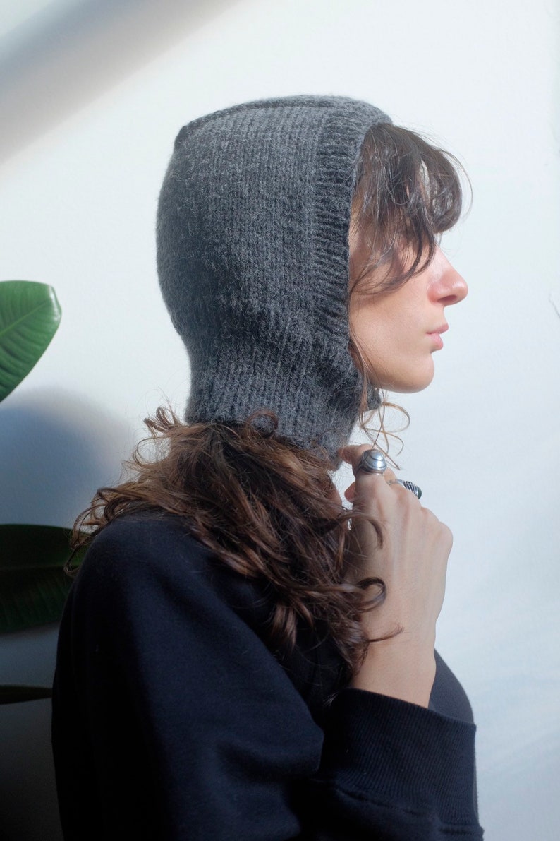Minimalist Knit Hood in Charcoal Gray | Ribbed Winter Bonnet Scarf ...
