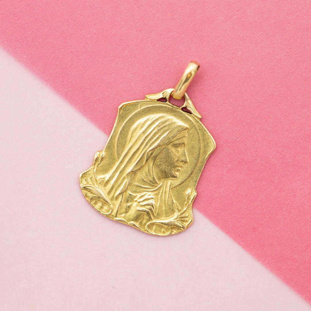18K French Solid Yellow Gold Virgin Mary - Catholic Pendant - Religious ...