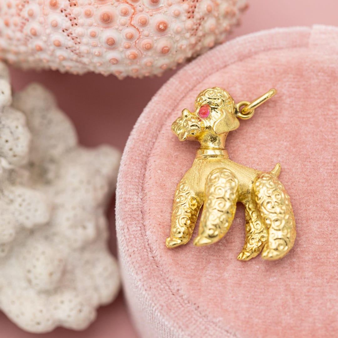 18k Gold Poodle - Vintage Animal Charm Pendant - Large 18 Ct Yellow ...