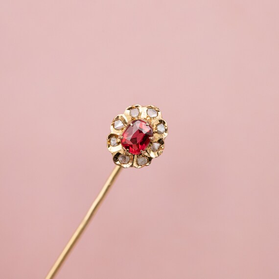 18 karat solid gold stick pin - rose cut diamonds - d… - Gem