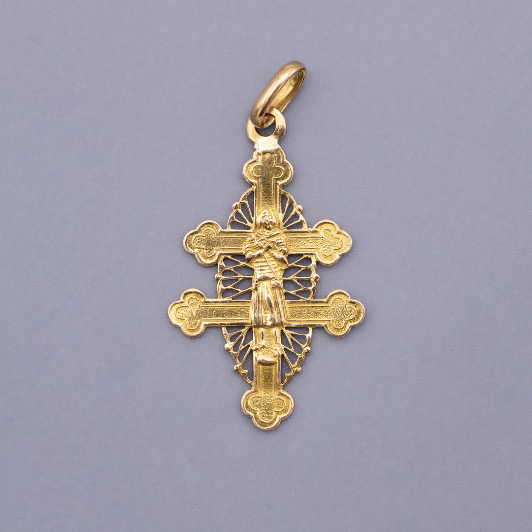 18K Antique Joan of Arc - 18 Karat Yellow Gold Pendant - French ...