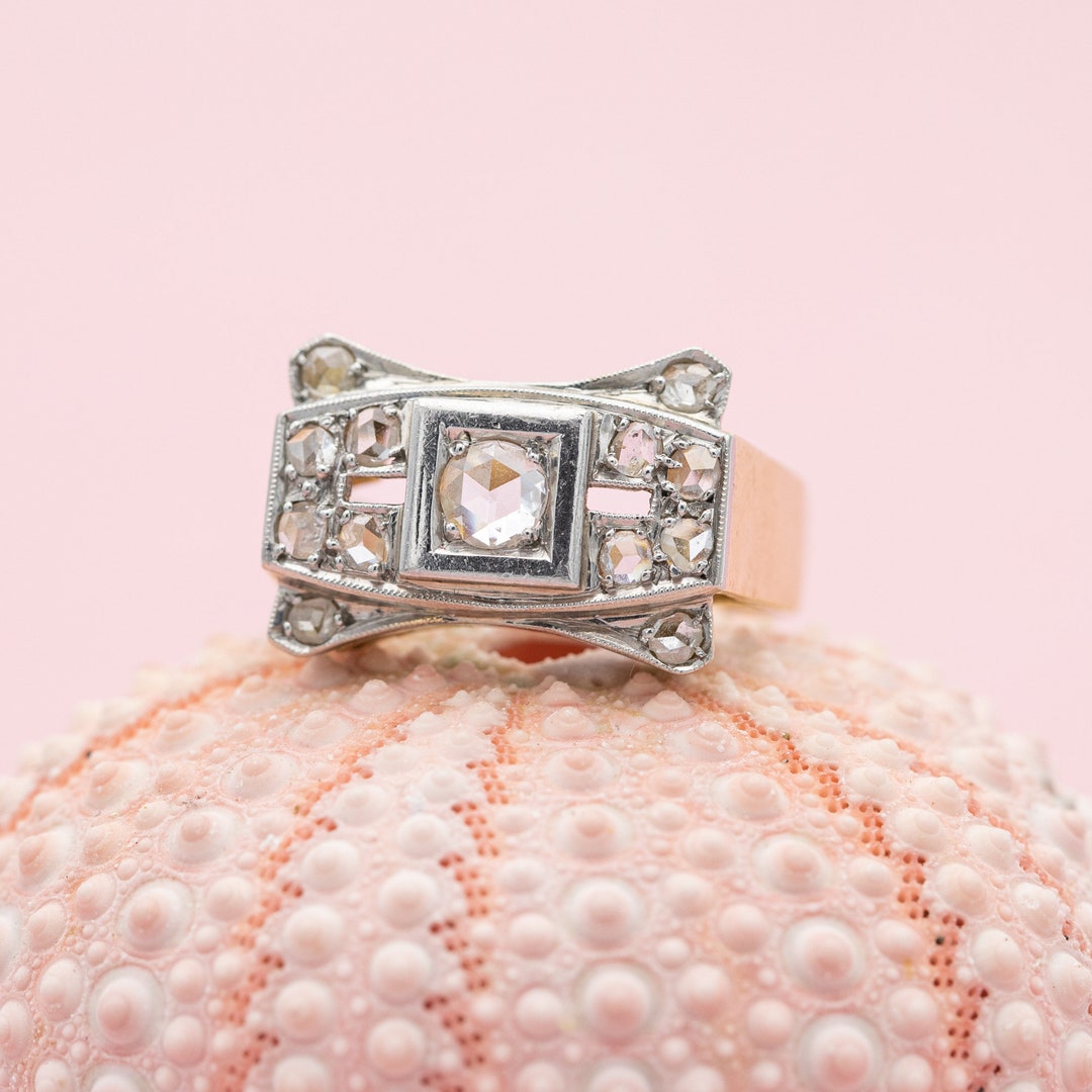 Lovely 18 K Yellow Gold Tank Ring - Rose Cut Diamond Ring - Estate ...