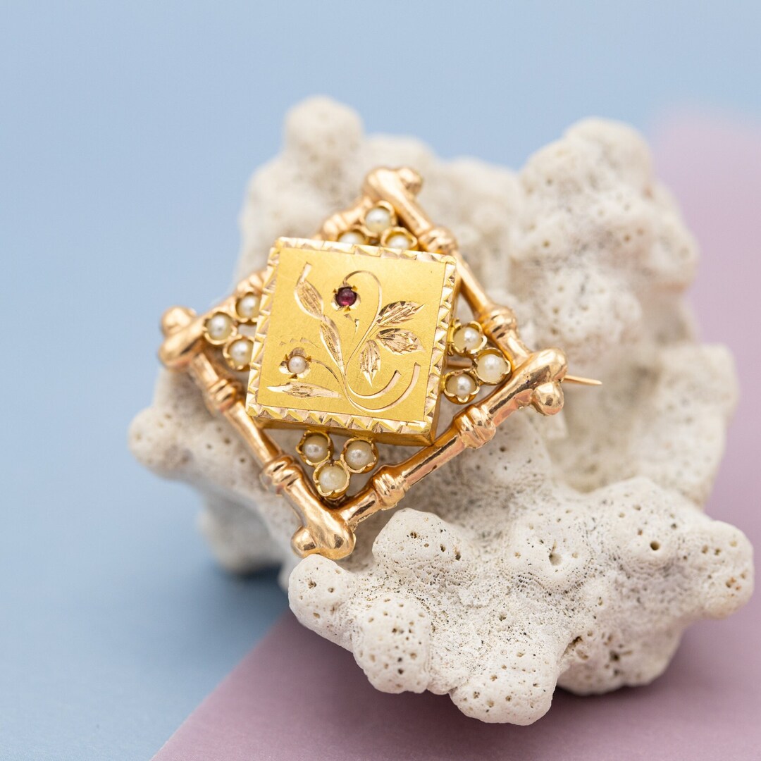 18 K Floral Napoleon III Brooch - 18 Karat Solid Yellow Gold Flower Art ...