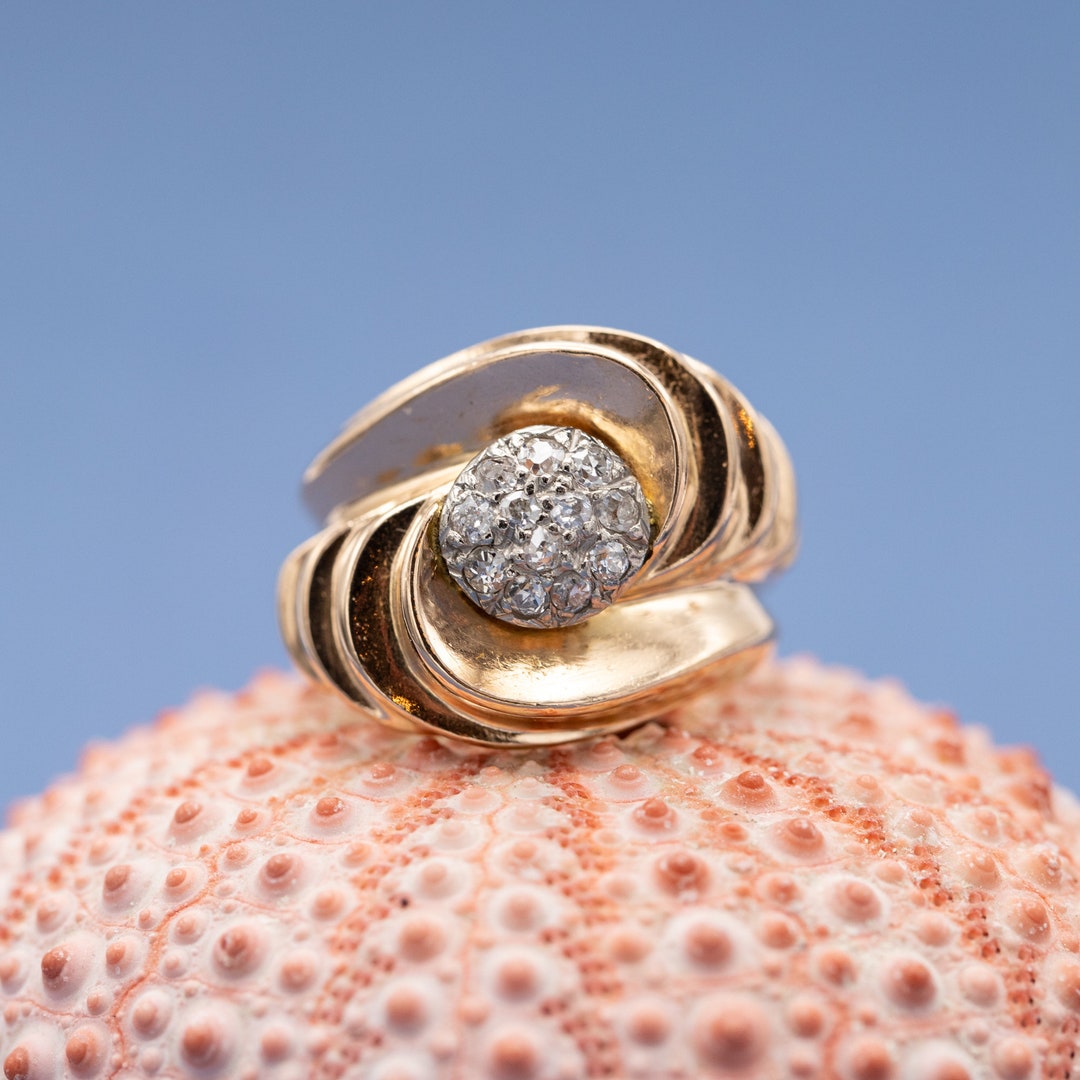 Vintage 18K Solid Gold Tank Ring With Old Cut Natural Diamonds - Etsy