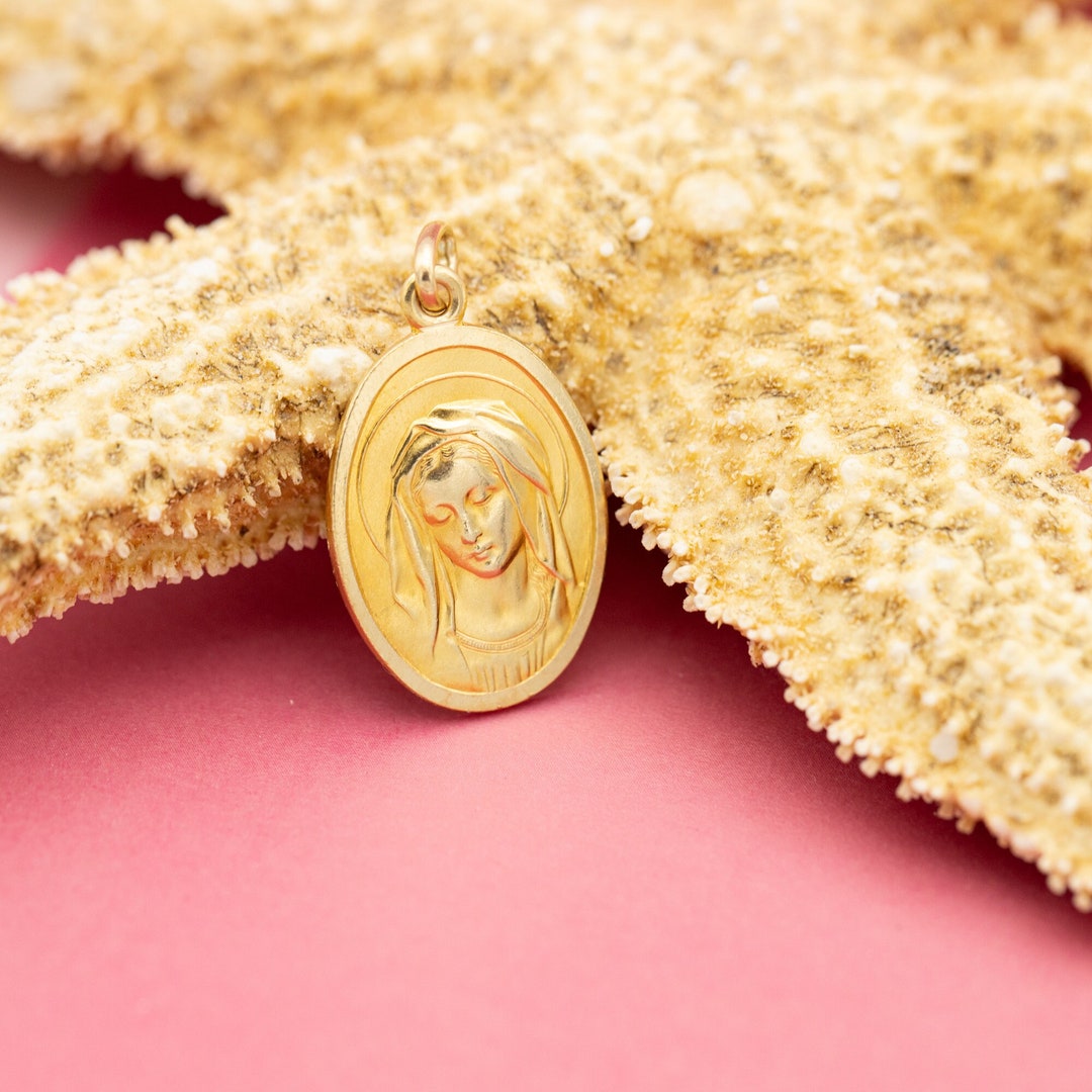 Vintage 18k Gold Virgin Mary Charm Belgian Religious Pendant Blessed ...