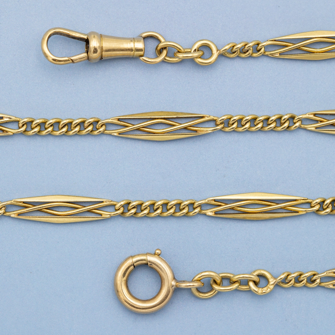 18K French Solid Gold Watch Chain Antique Necklace Choker Sautoir ...