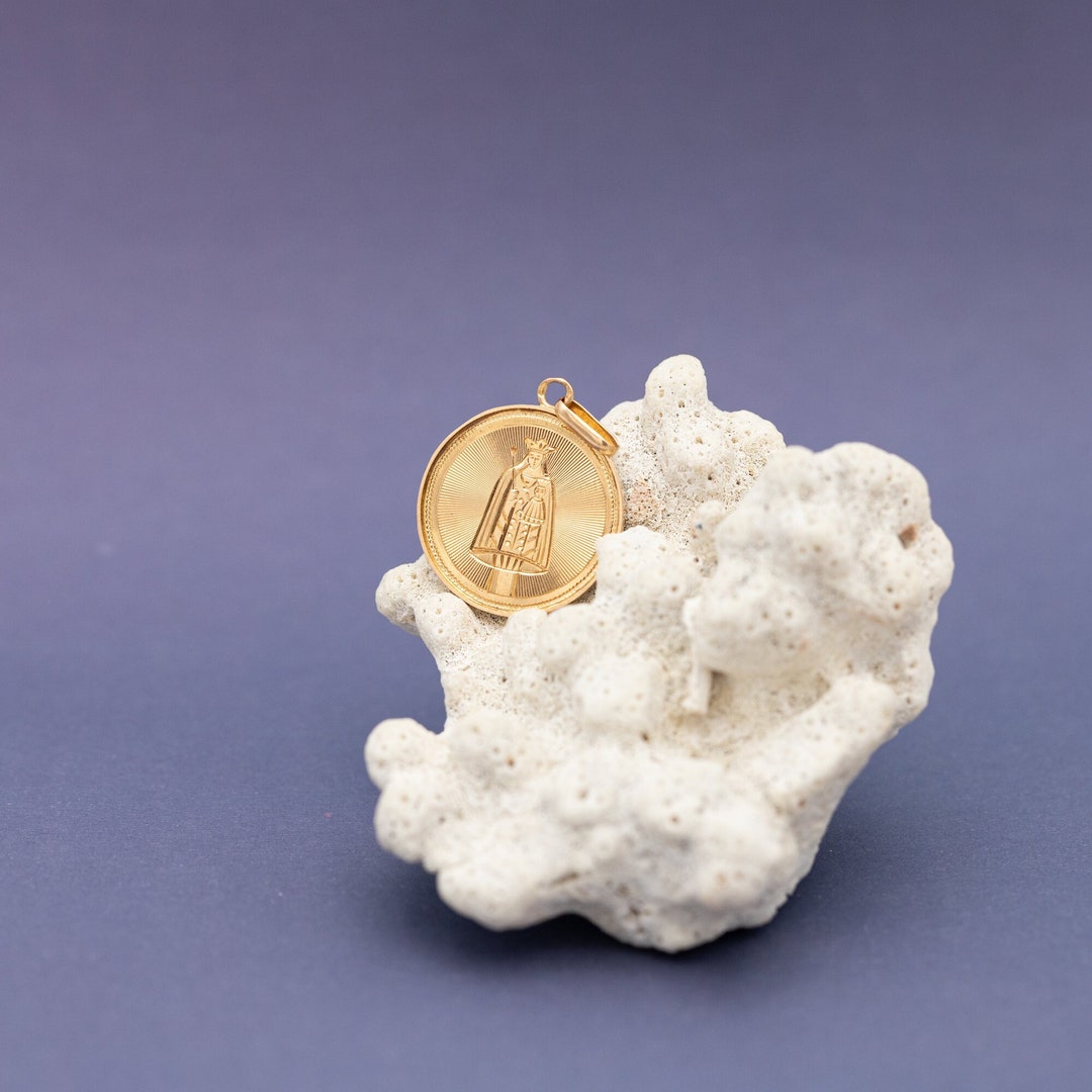 French Antique Virgin Mary - 18k Orange Rose Gold Virgin Mary Medal ...