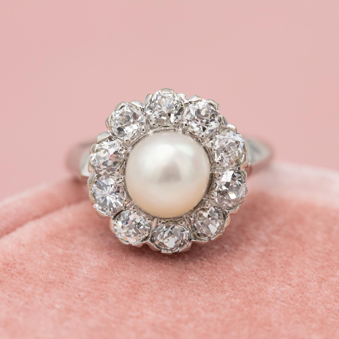 Edwardian 18k White Gold - Authentic Old Miner Cut Diamond Ring ...