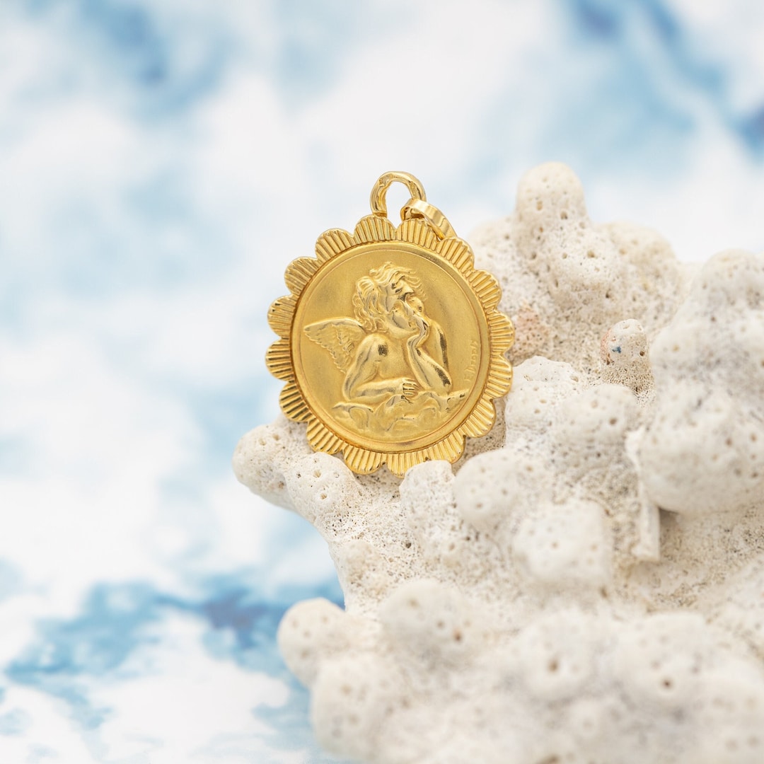 Rare 18k Gold Angel Raphael Medallion - Vintage Solid Yellow Gold ...