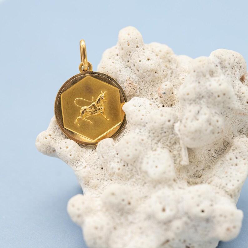 Colgante vintage del zodiaco de 18 quilates - Charm del signo zodiacal ...