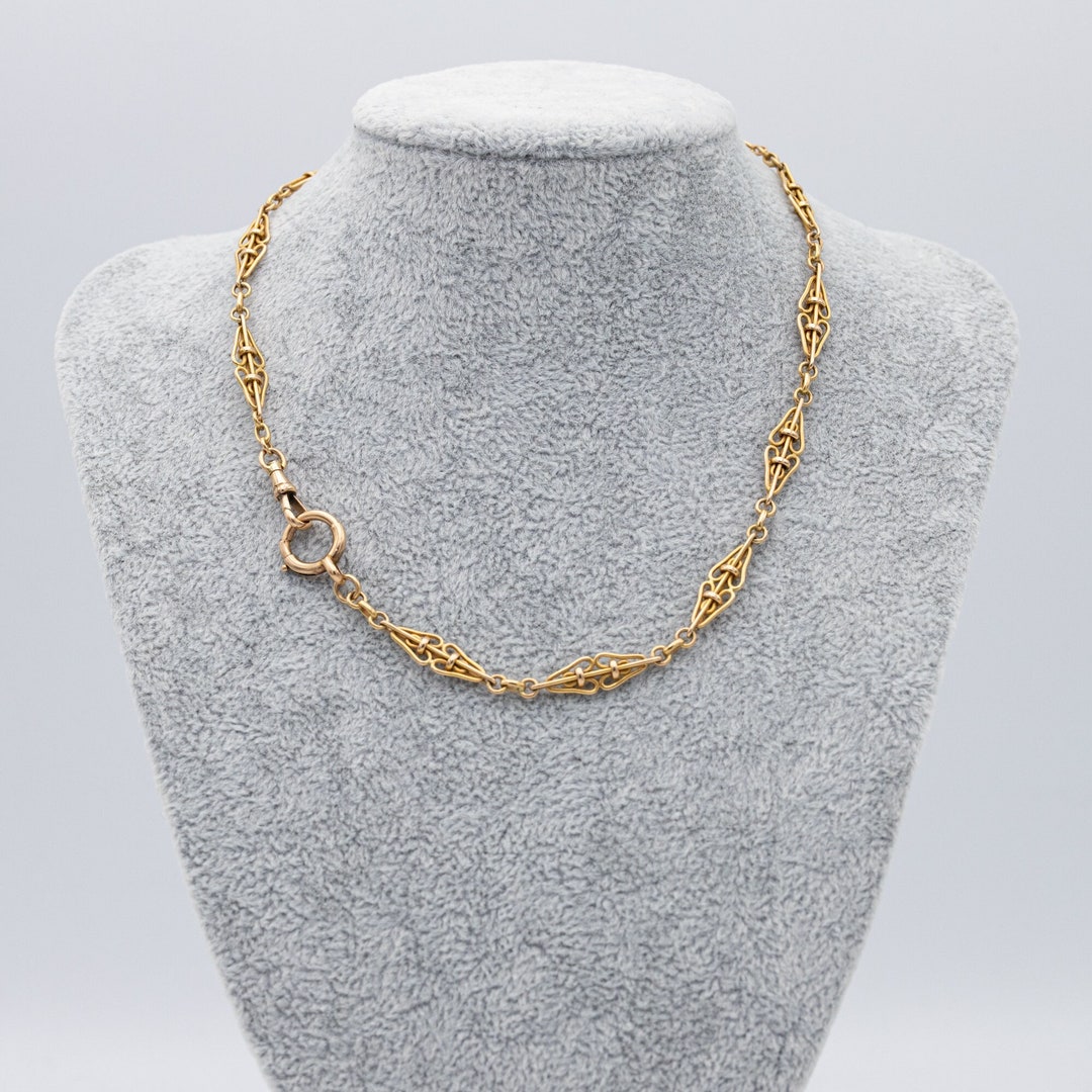 18K Solid Gold Watch Chain Unique Antique Necklace Choker - Etsy