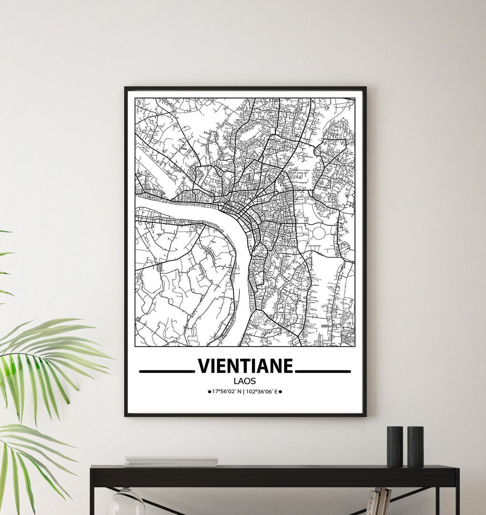 Vientiane Map Minimalist Map Vientiane Print Vientiane | Etsy