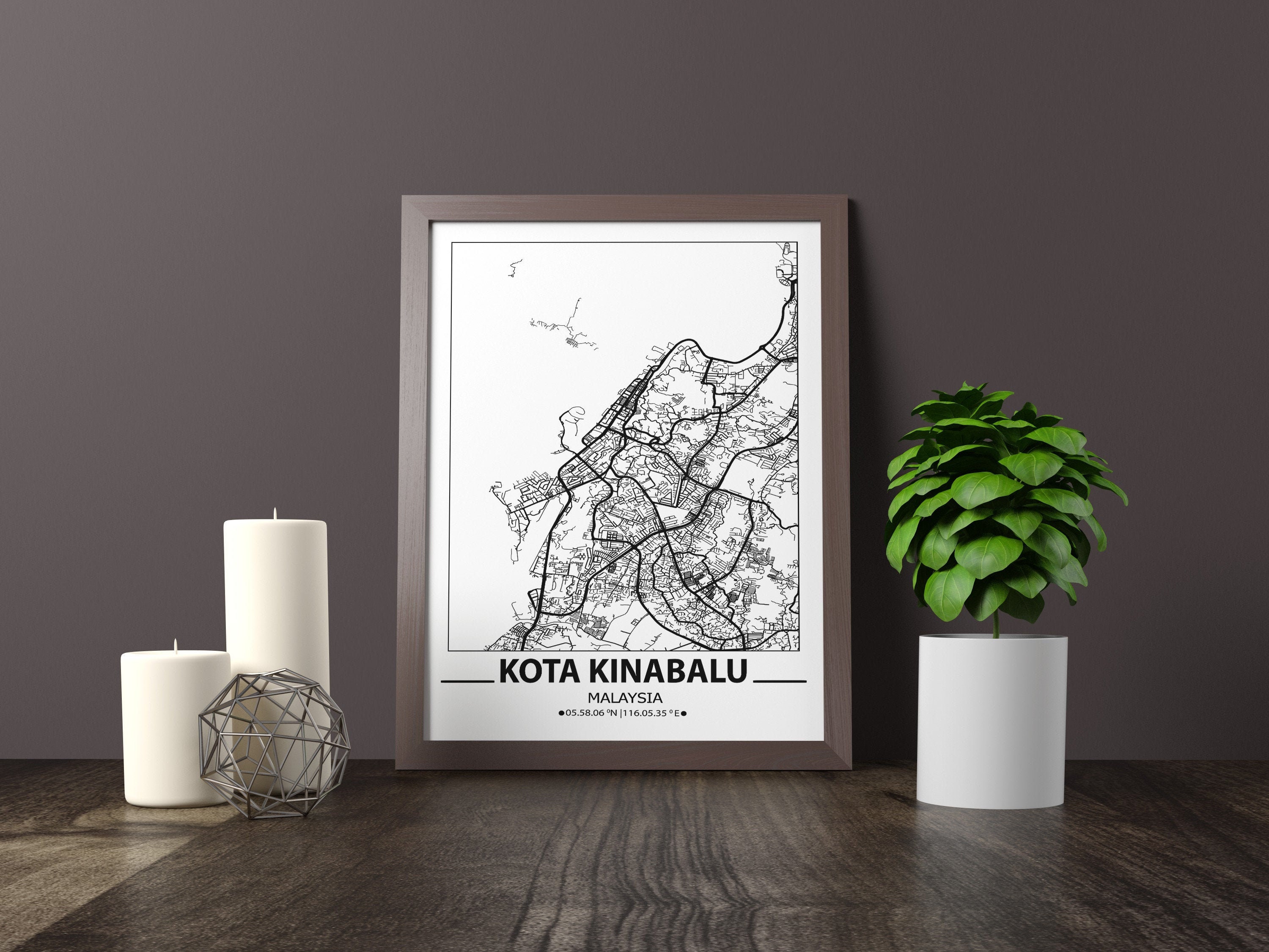 Kota Kinabalu Map Print Malaysia Map Art Poster Kota | Etsy