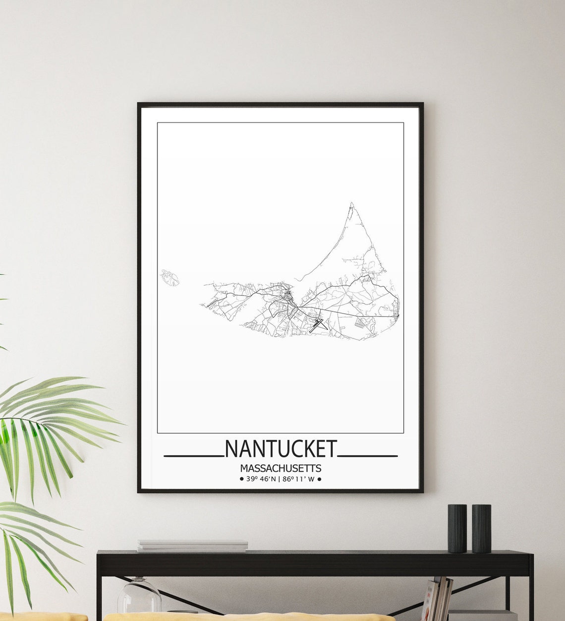 Nantucket map print Minimalistic wall art poster | Etsy