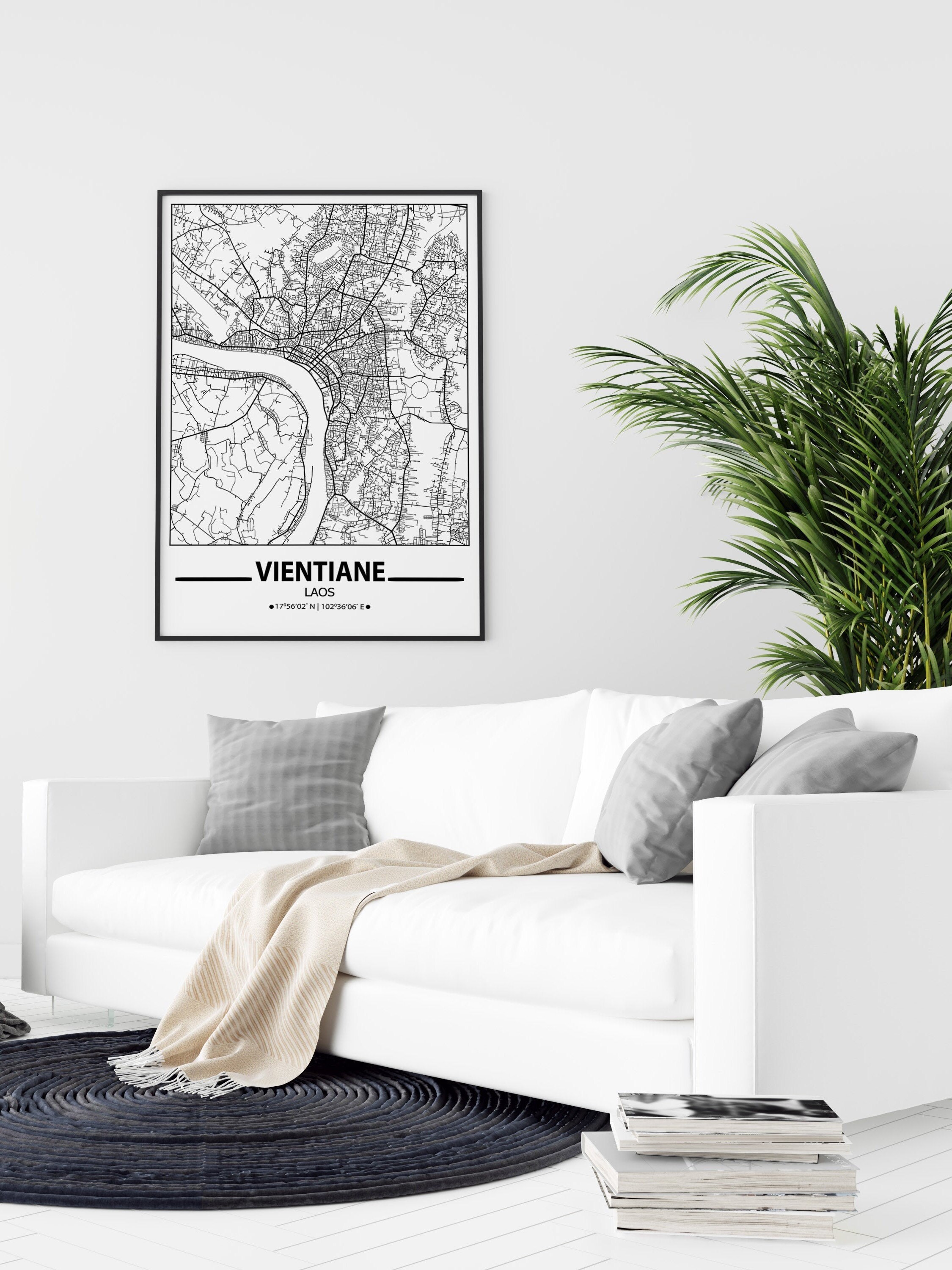 Vientiane Map Minimalist Map Vientiane Print Vientiane | Etsy