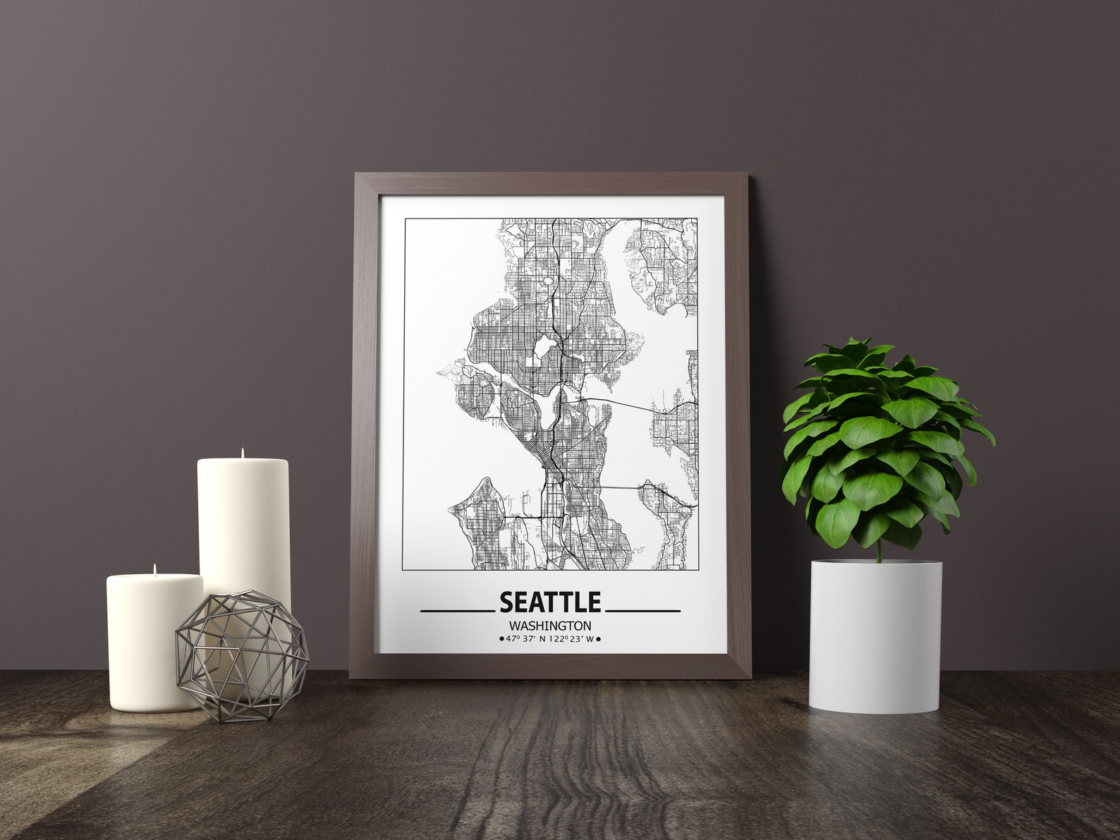 Seattle city map print Minimalistic wall art poster | Etsy