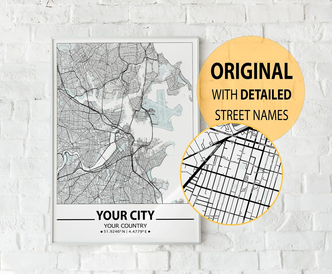 Custom Map With Street Names Map Art City Maps Map Print - Etsy