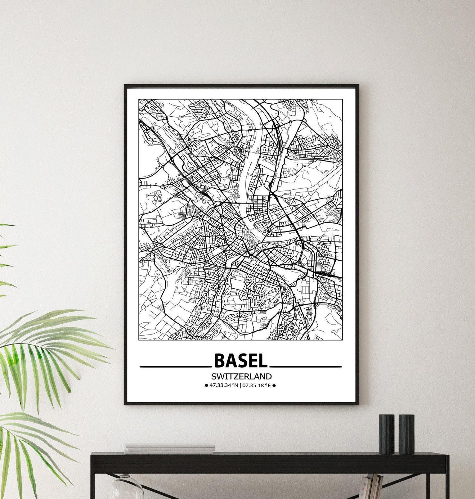 Basel city map print Minimalistic wall art poster | Etsy