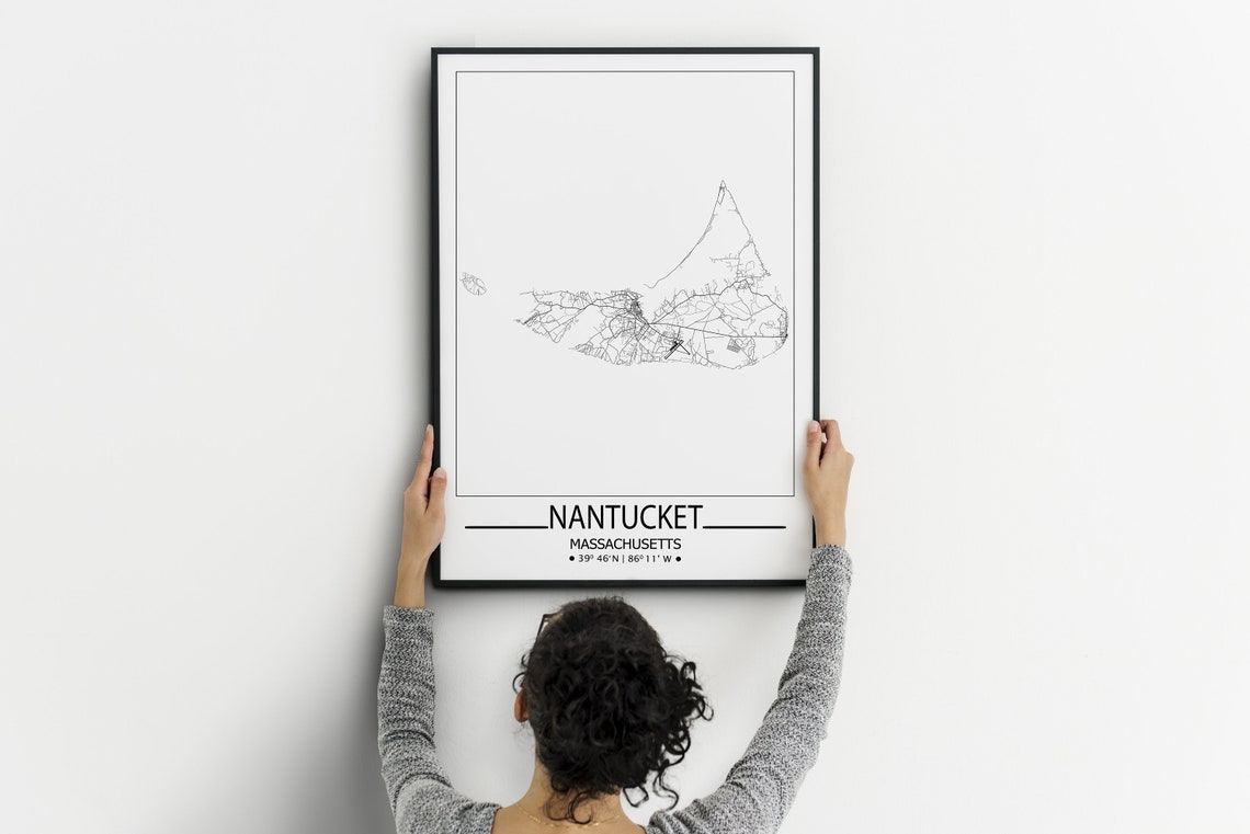 Nantucket map print Minimalistic wall art poster | Etsy