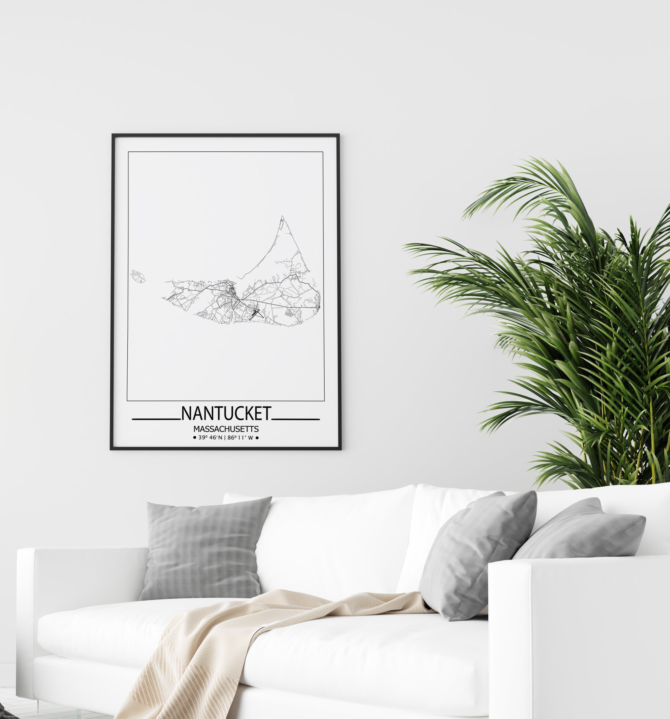 Nantucket map print Minimalistic wall art poster | Etsy