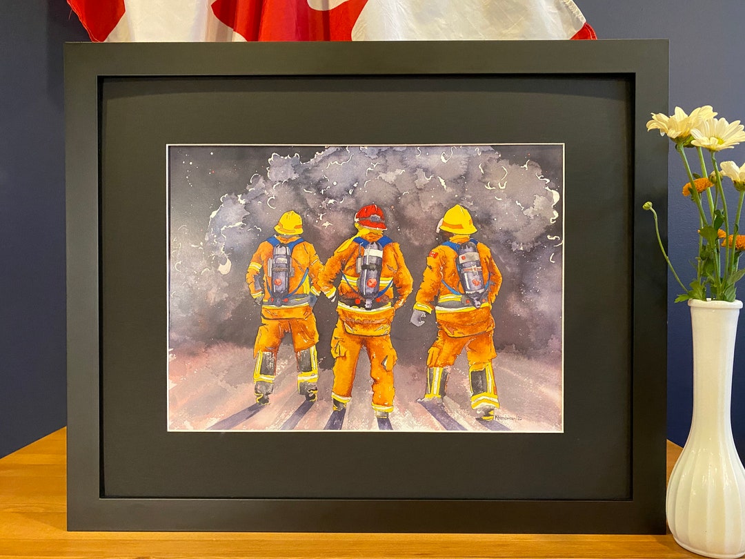 Firefighter Print: "into the Fire" Watercolor Painting of Firefighters ...