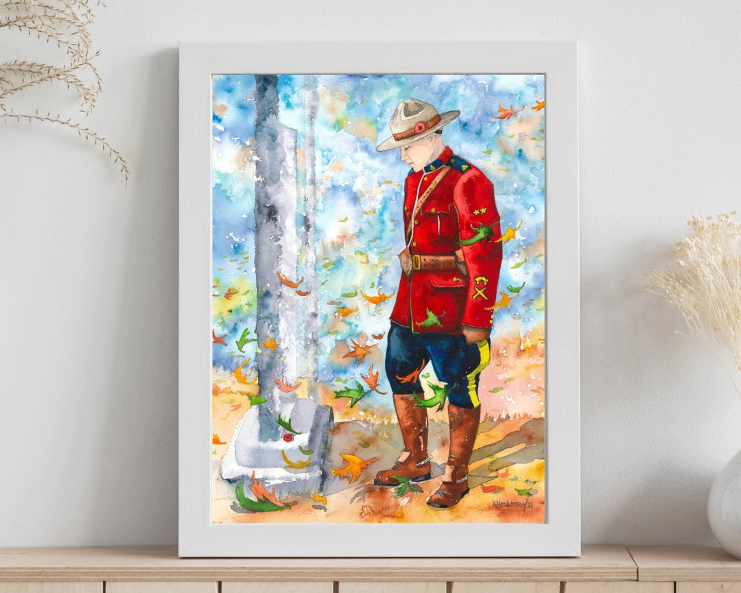 Rcmp Print: "memories Ii" Watercolor Print of a Mountie at Remembrance ...